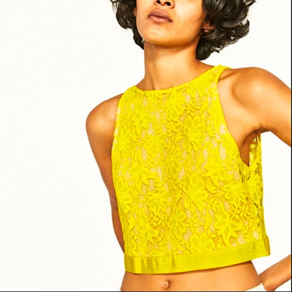Zara | Tops | Zara Yellow Lace Crop Top | Poshmark